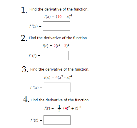 Solved Find the derivative of the function. f(x) = (10 - | Chegg.com