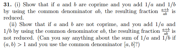 Solved Show that if a and b are coprime and you add 1/a and | Chegg.com