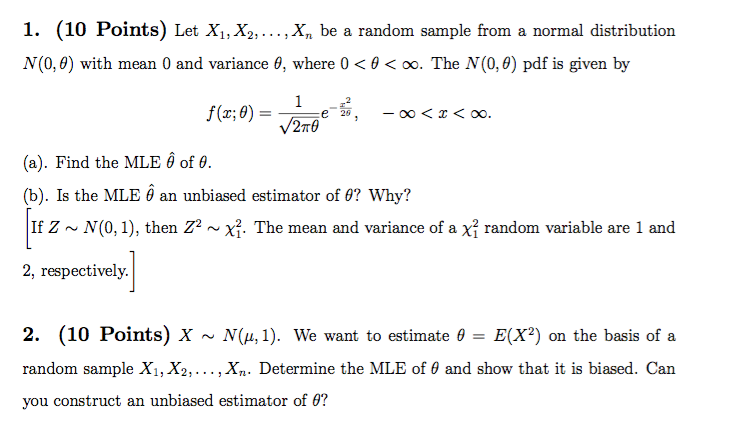 Solved 1. (10 Points) Let Xi, X2,..., X, be a random sample | Chegg.com