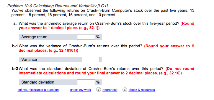 Solved Problem 12-9 Calculating Returns and Variability | Chegg.com