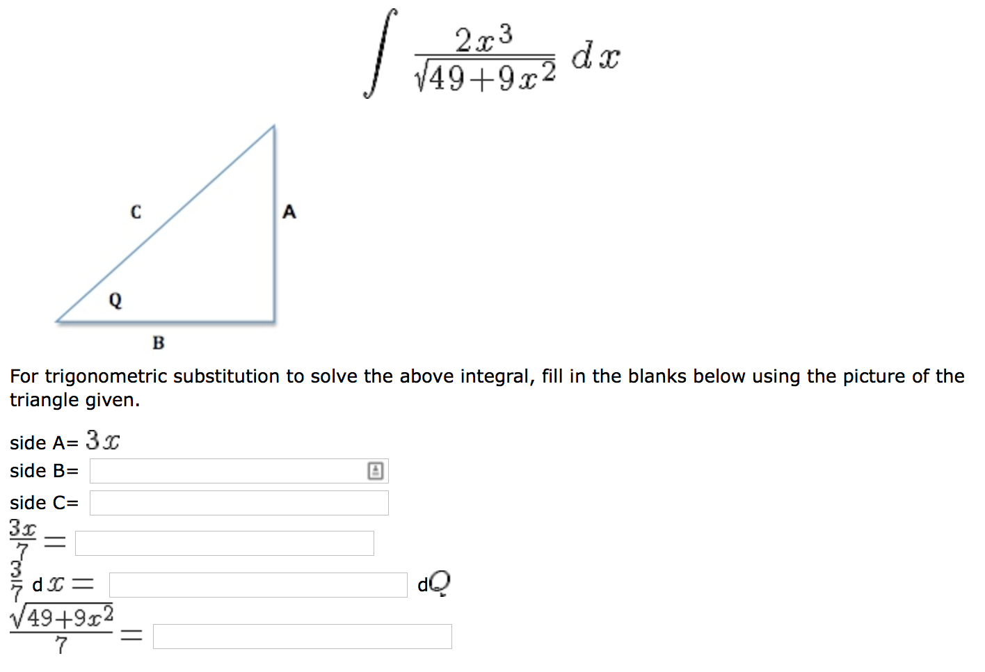 Solved For trigonometric substitution to solve the above | Chegg.com