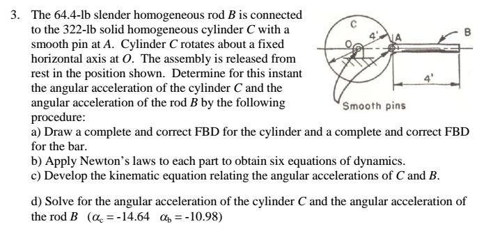 Solved The 64.4-lb slender homogeneous rod B is connected to | Chegg.com