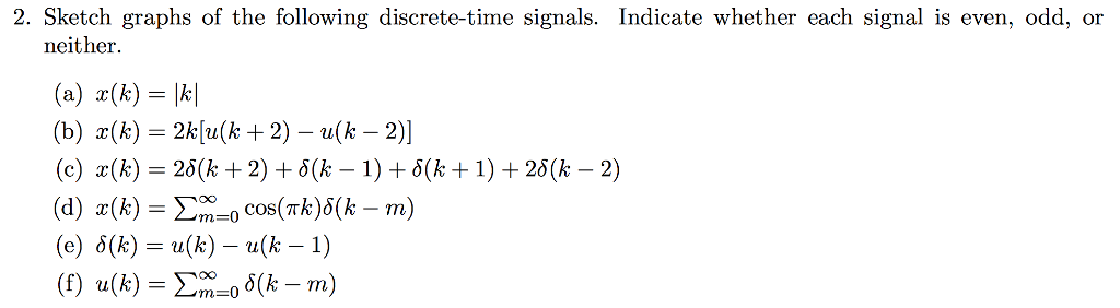Solved Sketch graphs of the following discrete-time signals. | Chegg.com
