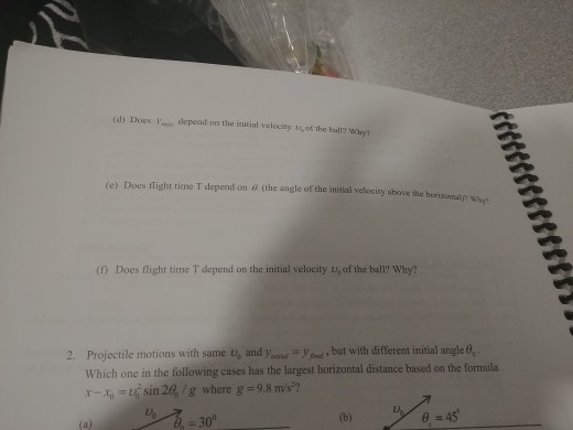 (d) Does e depend on the initisl velocity t of the | Chegg.com