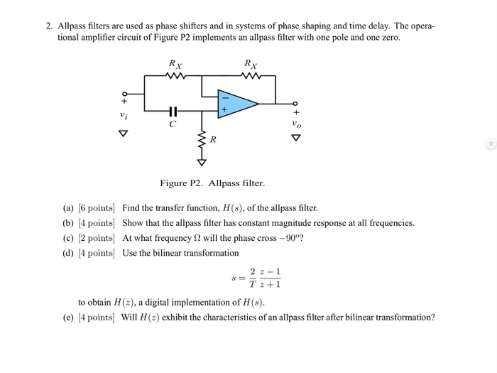 2. All pass filters are used as phase shifters and in | Chegg.com