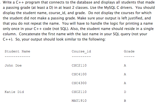 Write a C++ program that connects to the database and | Chegg.com