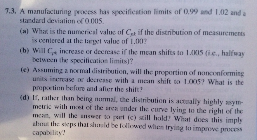 Solved A manufacturing process has specification limits of | Chegg.com