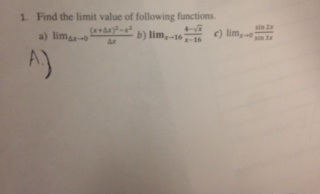Solved Find the limit value of following function | Chegg.com