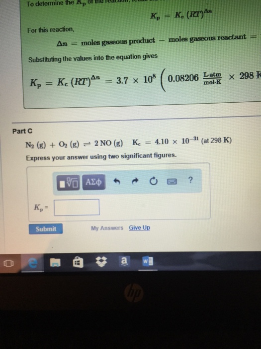 Solved K_p = K_e(RT)^delta n For this reaction, delta n = | Chegg.com