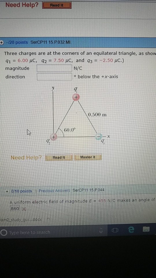 Solved three charges are at the corners of a equilateral | Chegg.com