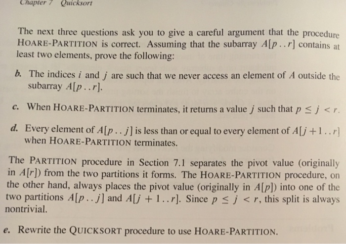 Solved 7-1 Hoare partition correctness in this chaper is not | Chegg.com Solved 7-1 Hoare partition correctness in this chaper is not | Chegg.com