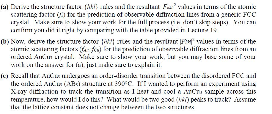 Solved (a) Derive the structure factor {hk) rules and the | Chegg.com