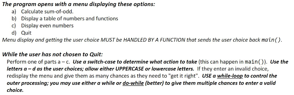 Solved The program opens with a menu displaying these | Chegg.com