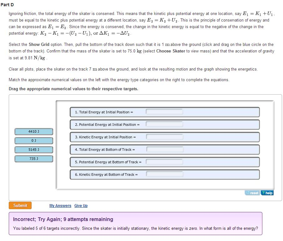 Part D Ignoring friction, the total energy of the | Chegg.com