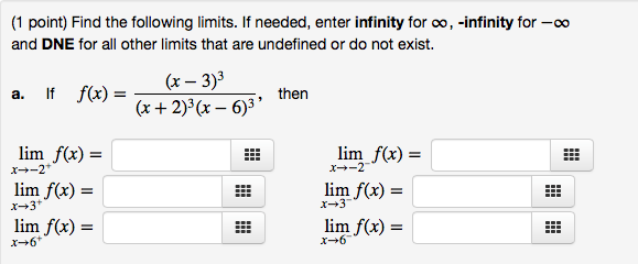 Solved Find the following limits. If needed, enter infinity | Chegg.com