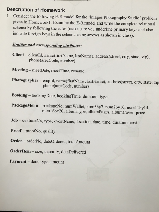 Solved Description of Homework 1. Consider the following E-R | Chegg.com