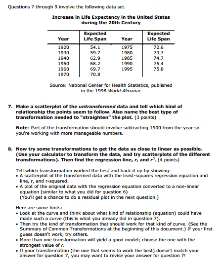 Solved Questions 7 through 9 involve the following data set. | Chegg.com