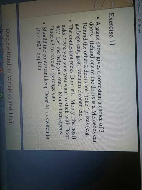 Solved A game show gives a contestant a choice of 3 doors. | Chegg.com