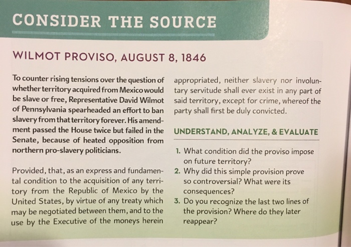 What condition did the proviso impose on future | Chegg.com