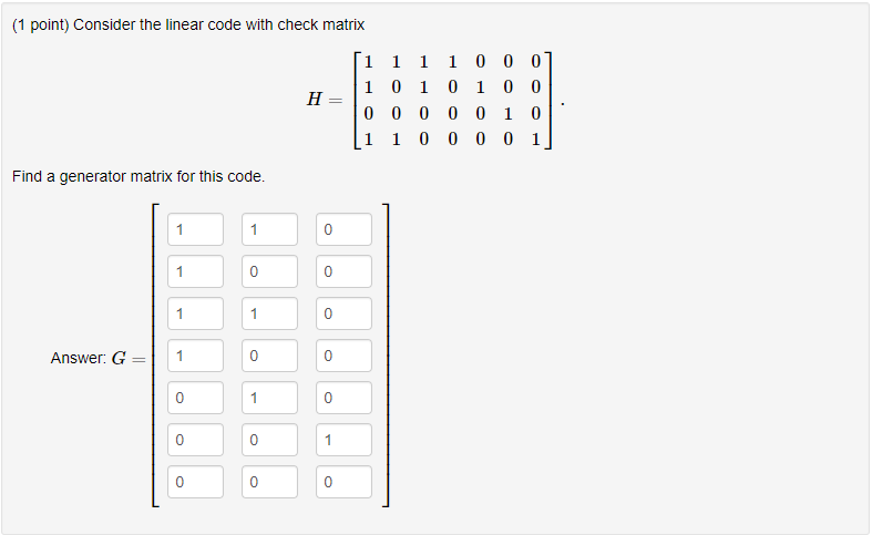 Solved Consider the linear code C 1000000, | Chegg.com