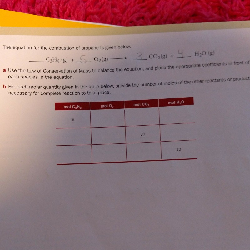 Solved The equation for the combustion of propane is given | Chegg.com