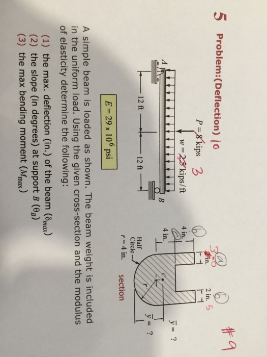 Solved 5 Problem: (Deflection) lo Pin. 2 in. 5 P 8 kips w 28 | Chegg.com