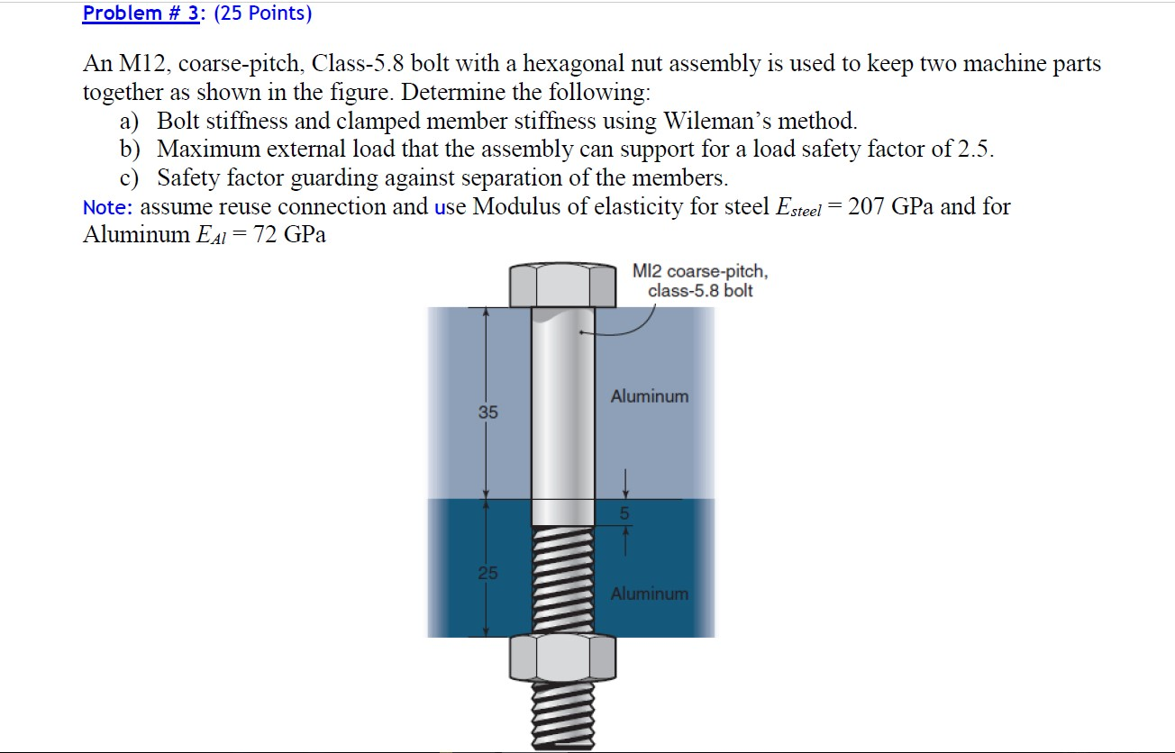 Solved An M12, coarse-pitch, Class-5.8 bolt with a hexagonal | Chegg.com