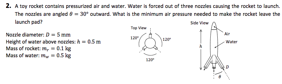 Solved 2. A toy rocket contains pressurized air and water. | Chegg.com