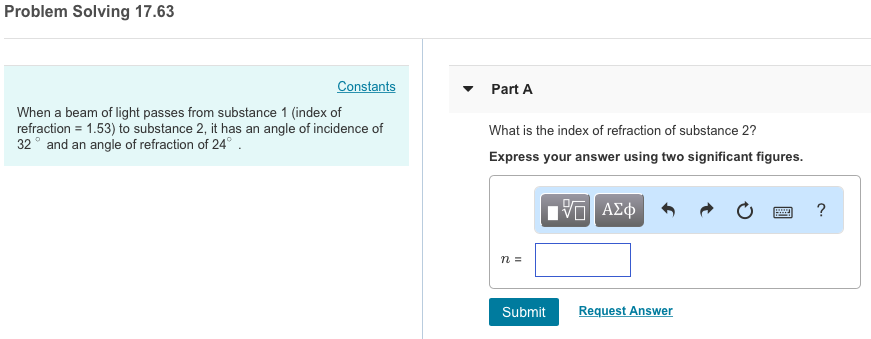 Solved Problem Solving 17.62 Constants Part A A beam of | Chegg.com