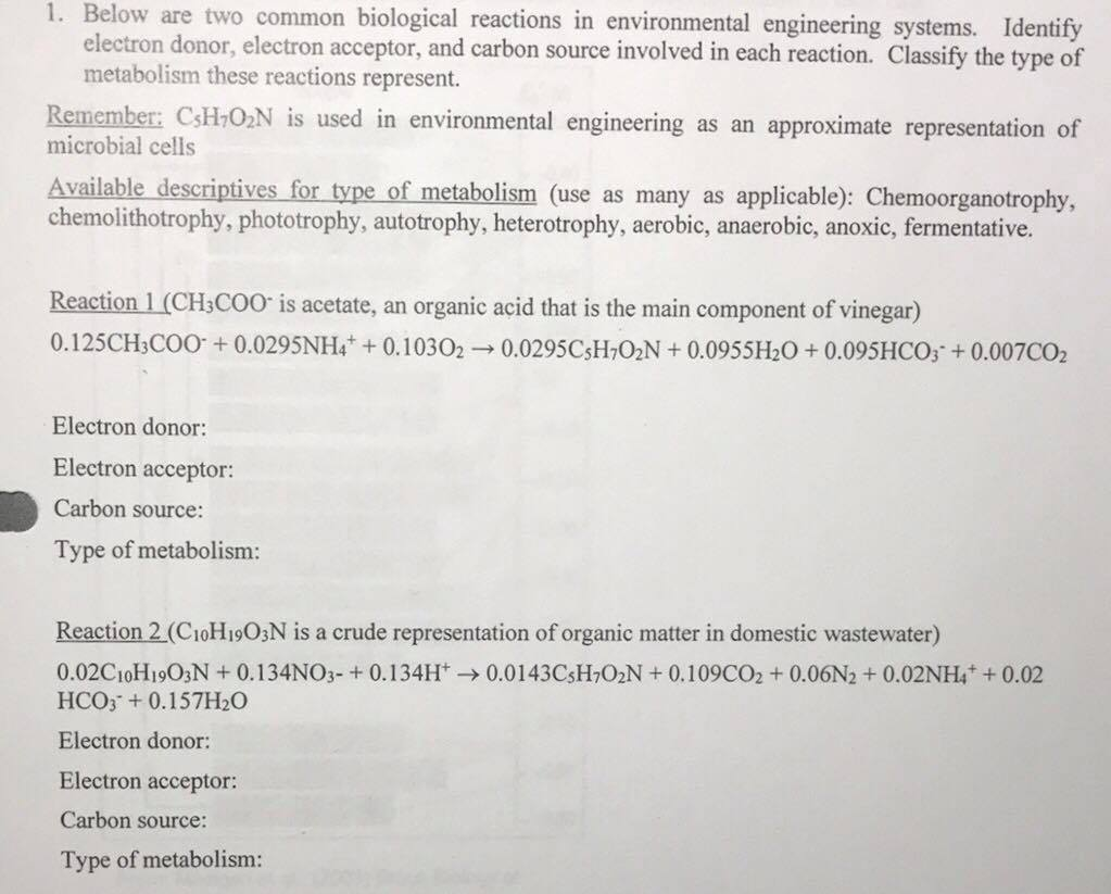 Solved 1. Below are two common biological reactions in | Chegg.com