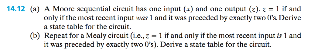 Solved 14.12 (a) A Moore sequential circuit has one input | Chegg.com