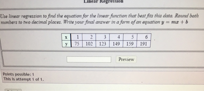Solved Use linear regression to find the equation for the | Chegg.com