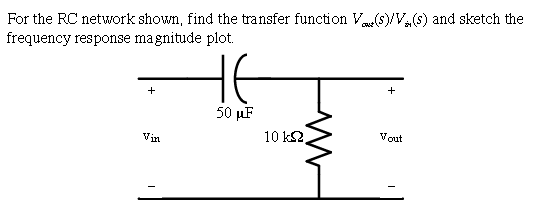 Solved For the RC network shown, find the transfer function | Chegg.com