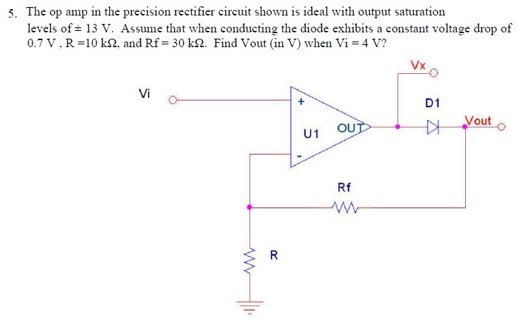 Solved 5. The op amp in the precision rectifier circuit | Chegg.com