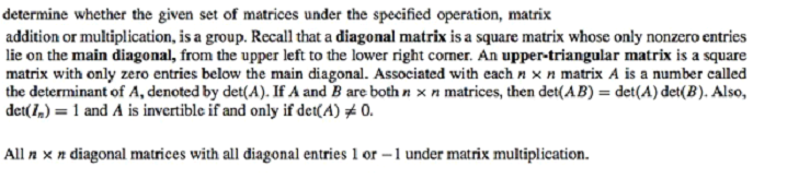 Solved determine whether the given set of matrices under the | Chegg.com