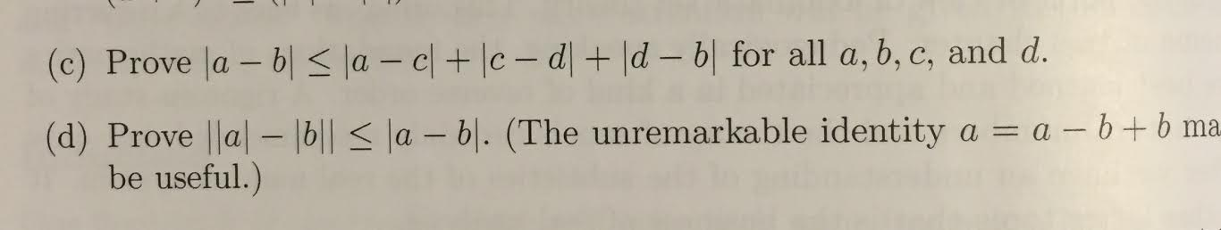 Solved Prove |a - b| lessthanorequalto |a - c| + |c - d| + | Chegg.com