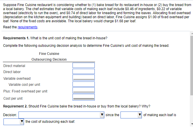 Solved Suppose Fine Cuisine restaurant is considering | Chegg.com