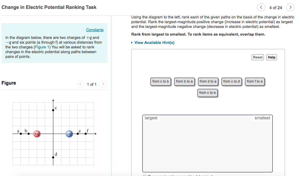 Solved Change in Electric Potential Ranking Task 4 of 24 | Chegg.com