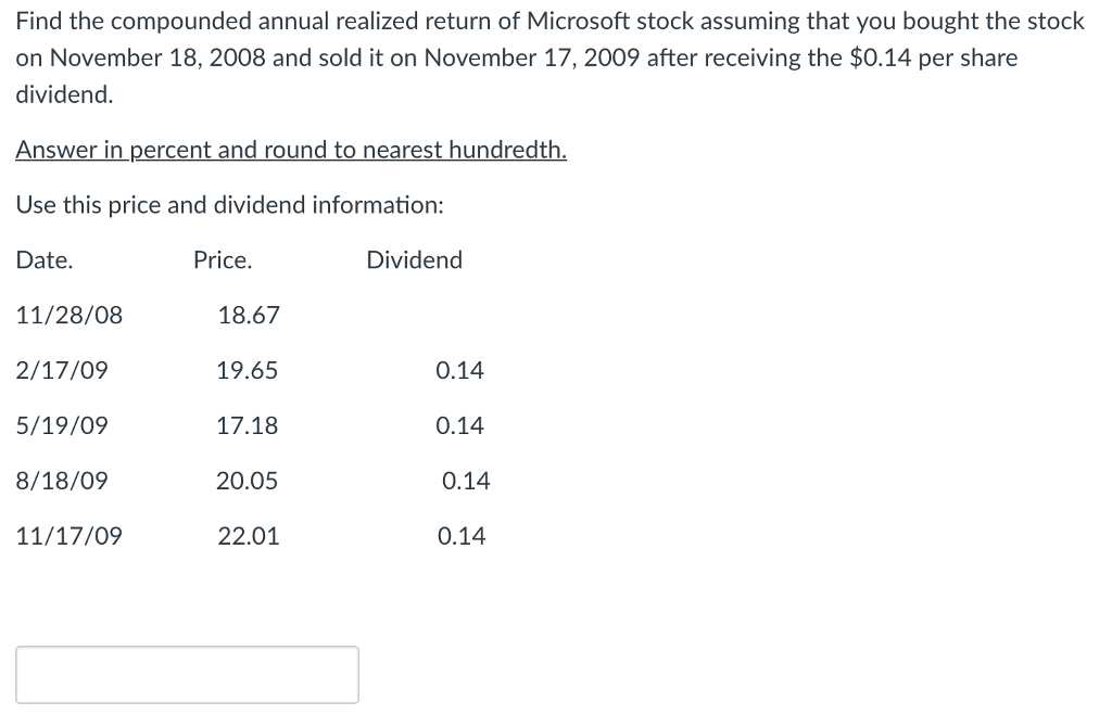 Solved Find the compounded annual realized return of | Chegg.com