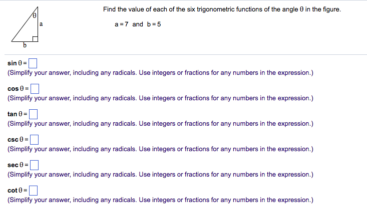Solved Find the value of each of the six trigonometric | Chegg.com