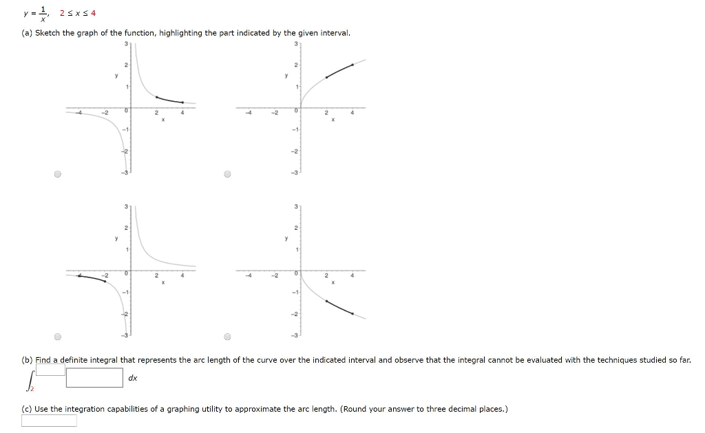 Solved y = 1/x, 2 lessthanorequalto x lessthanorequalto 4 | Chegg.com