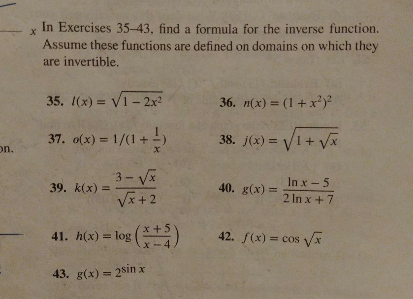 Solved x In Exercises 35-43, find a formula for the inverse | Chegg.com