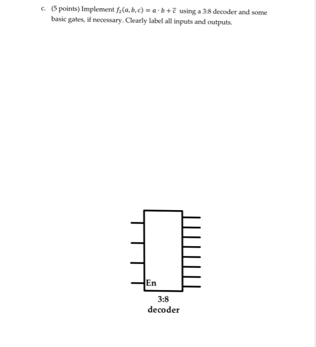 Solved Implement f_2(a, b, c) = a middot b + c using a 3:8 | Chegg.com