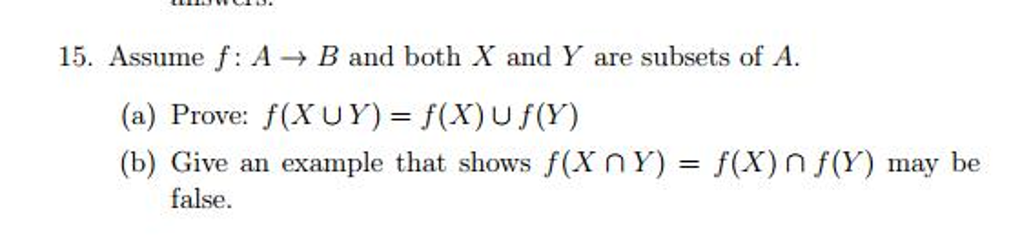 Solved Assume f: A rightarrow B and both X and Y are subsets | Chegg.com