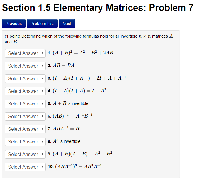 Solved Section 1.5 Elementary Matrices: Determine which | Chegg.com