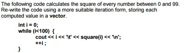 Solved The following code calculates the square of every | Chegg.com