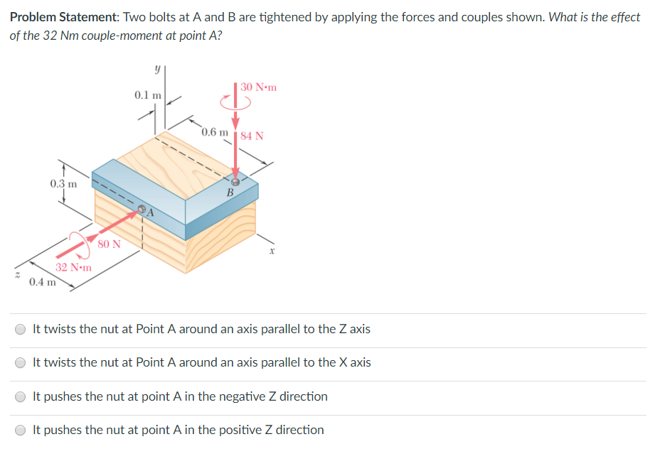 Solved Two bolts at A and B are tightened by applying the | Chegg.com