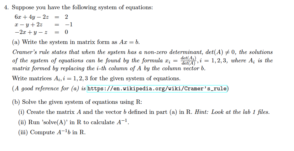 Solved Suppose you have the following system of equations: | Chegg.com