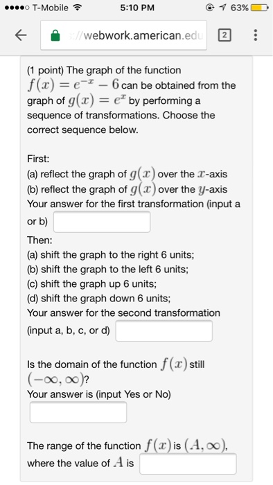 Solved The graph of the function f(x) = e^-x - 6 can be | Chegg.com