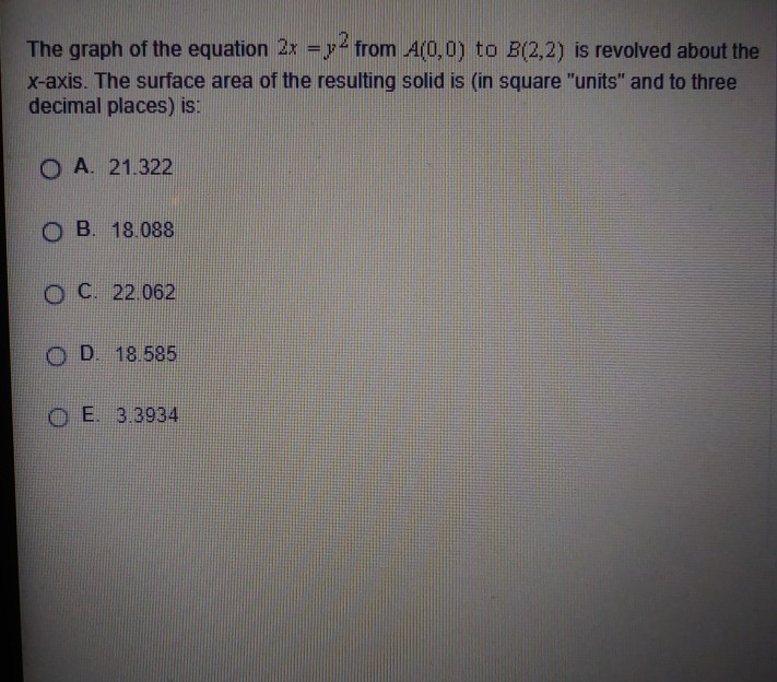 Solved The graph of the equation 2r -y2 from A(0.0) to | Chegg.com